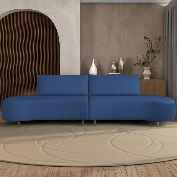 Sofá 3 Lugares 220cm Orgânico Pé Ferro Nagai Veludo Azul Z55 ...