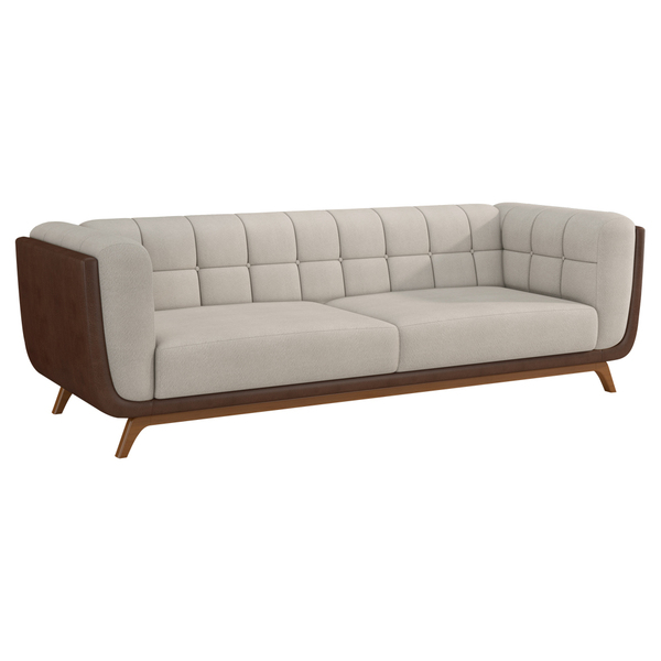Sofá 3 Lugares 240cm Coin Courino Marrom | Linho Off White - Sallar ...