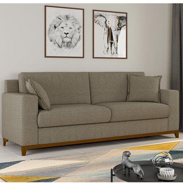 Sofá 3 Lugares Linho Bege Slim Vintage Caramelo | Leroy Merlin