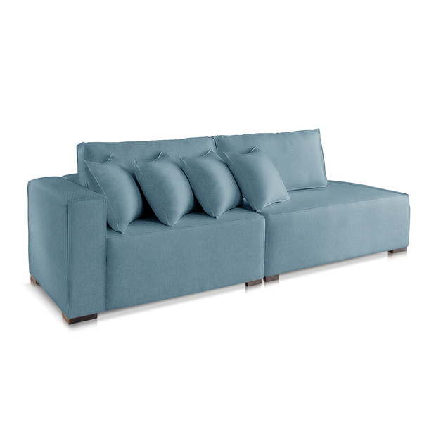 Sofá 3 Lugares Modulado com Chaise Isa BE Linho Azul 2,3m | Leroy Merlin