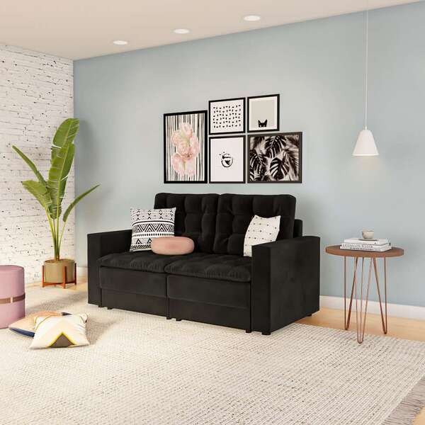 Sofá 3 Lugares Retrátil Brémen Suede Preto | Leroy Merlin