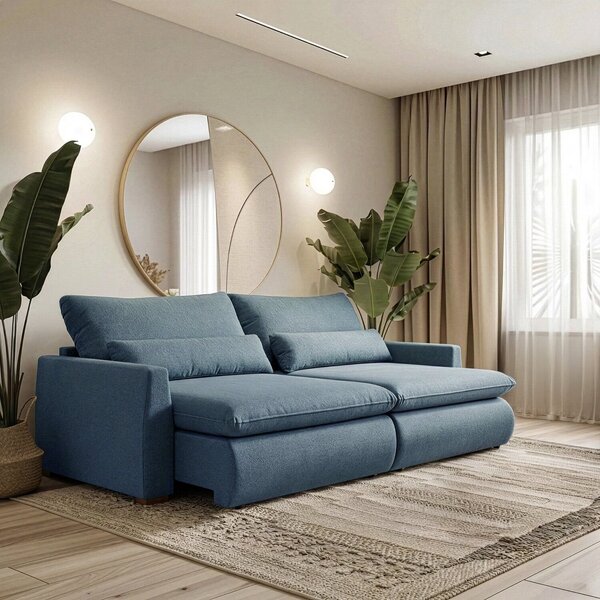 Sofá 3 Lugares Retrátil E Reclinável Atenas Linhão 190cm Azul Escuro ...