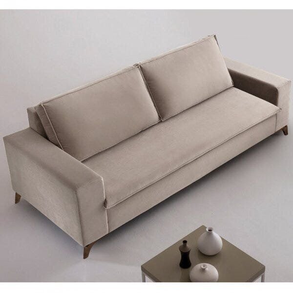 Sofa 4 Lugares 240cm Veludo Pes Gregory Bege/imbuia Bege/imbuia | Leroy ...