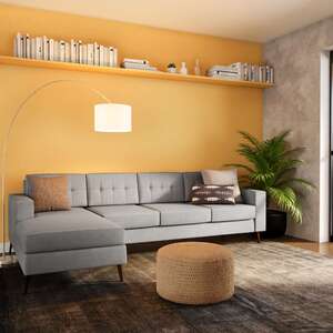 Sofá 4 Lugares Alive Com Chaise Esquerdo Pé Palito Linho Cotton Cinza ...