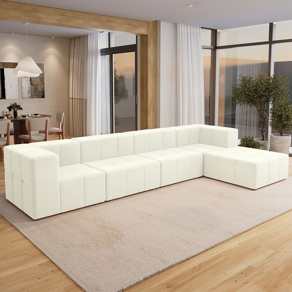 Sofá 4 Lugares Para Sala Living Modular Com Puff 352cm Lancaster F04 ...