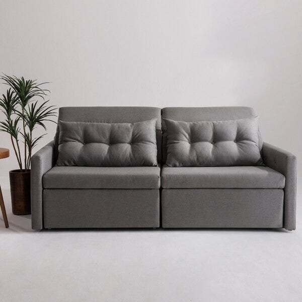 Sofa 4 Lugares Retratil E Reclinavel 216cm Dimas Cinza/imbuia Cinza ...