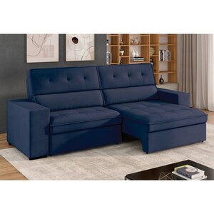 Sofá 4 Lugares Retrátil E Reclinável Veludo Soft 250cm Grécia Azul Azul ...