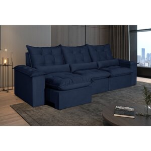 Sofá 5 Lugares Retrátil E Reclinável Atlantis Veludo Azul | Leroy Merlin