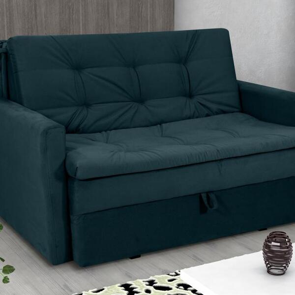 Sofa Cama 2 Lugares Com Braco Veludo Azul Petroleo Venezia Matrix Leroy Merlin