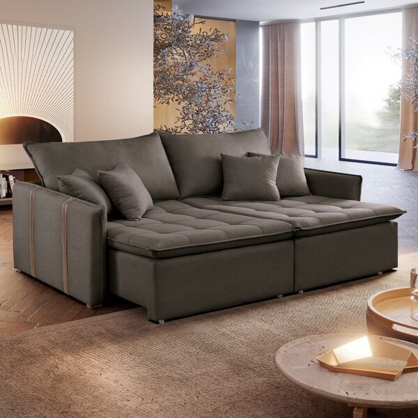 Sofá Cama Retrátil E Reclinável 2 Lugares Veludo Marrom Detroid 180cm ...