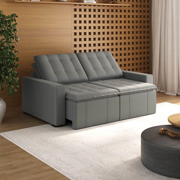 Sofá Cama Retrátil E Reclinável 3 Lugares Veludo Cinza Palmeira 200cm ...