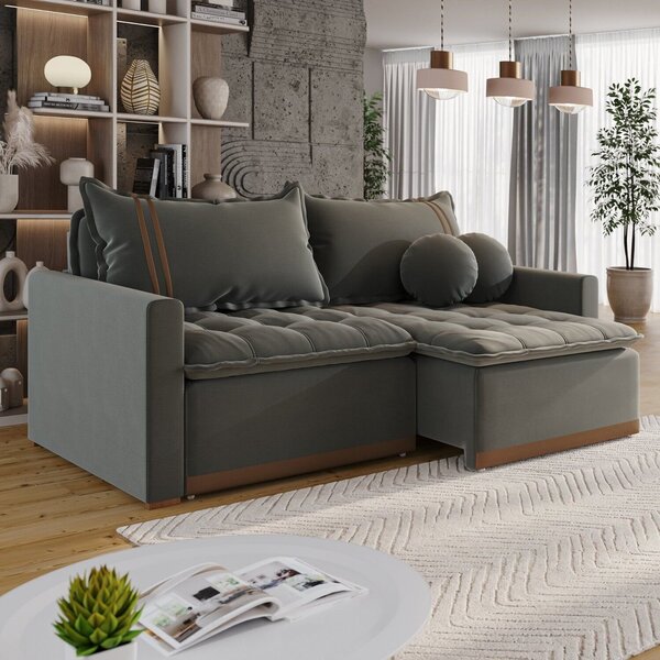 Sofá Cama Retrátil Em Madeira Eucalipto E Linho 200cm Flórida Cinza Escuro | Black Friday Leroy ...