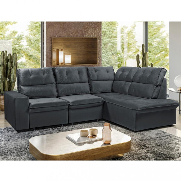 Sofá De Canto 5 Lugares Retrátil Reclinável 255cm Veludo Luiza Takei | Leroy Merlin