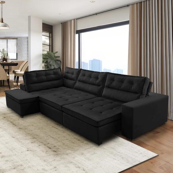 Sofá De Canto Retrátil E Reclinável Com Molas 3,00x2,00 Marília Suede ...