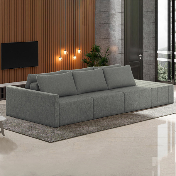 Sofá Ilha Modulado Milos 342cm Puff Lateral Linho Cinza Escuro G33 ...