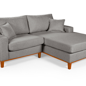 Sofa Living 2 Lugares Chaise Revestido Linho Base Em Madeira Cinza ...