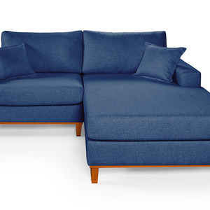 Sofa Living 2 Lugares Chaise Revestido Linho Base Em Madeira Azul ...
