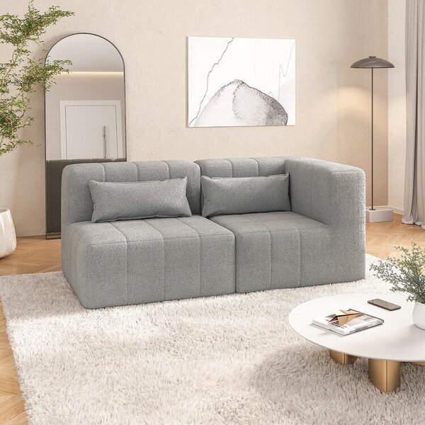 Sofá Modular Com Braço Lateral 2 Lugares Bouclé Cinza Easybox 172cm ...