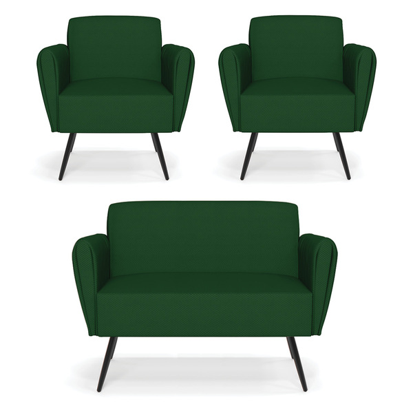 Sofá Namoradeira Com 2 Poltronas Pés Palito De Ferro Bruna Veludo Luxo Verde A136 - D'rossi ...