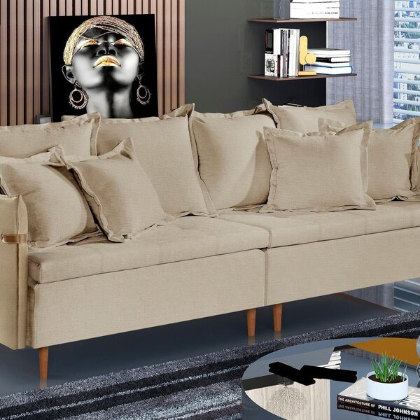 Sofá Para Sala De Estar Fixo 4 Lugares Atlas Bege Claro Bege Claro ...