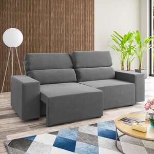 Sofá Retrátil E Reclinável 3 Lugares Com Molas 1,80m Ester Suede Cinza ...