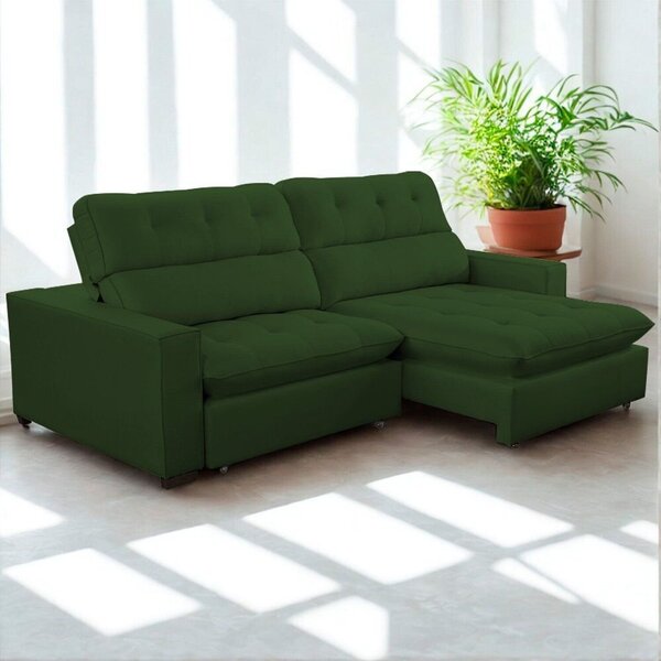 Sofa Retratil Reclinavel 2 Lugares 230cm Veludo Andreia Verde Verde ...