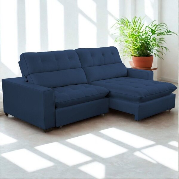 Sofa Retratil Reclinavel 2 Lugares 260cm Veludo Andreia Azul Marinho ...
