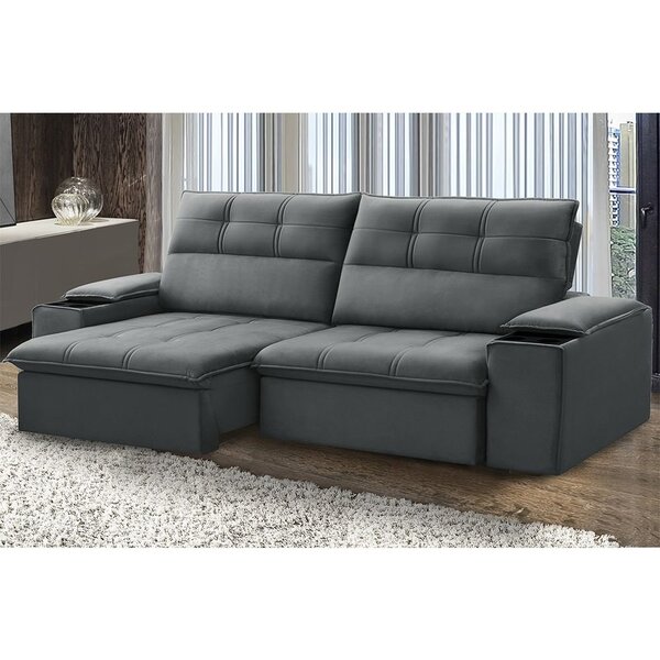 Sofá Retrátil Reclinável França 230 Cm Com Porta Copos E Objetos Cinza ...