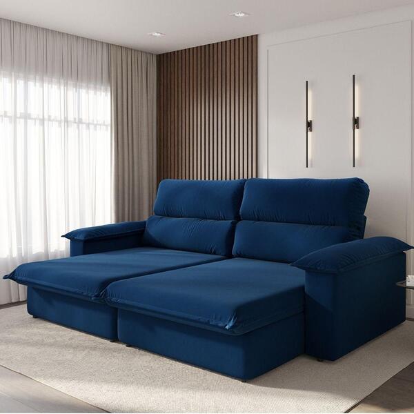 Sofá Tier Retrátil 3 Lugares Suede Azul Marinho 215cm Azul | Leroy Merlin