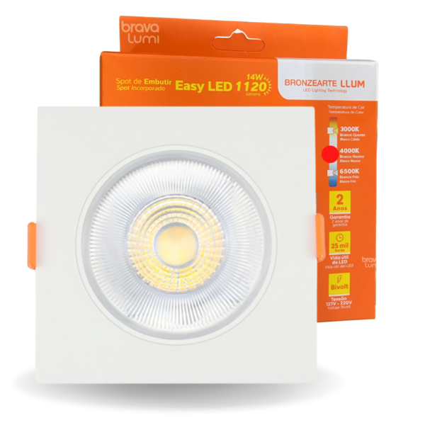 Spot Led Quadrado De Embutir Easy 14w Bivolt Llum 4000k Luz Neutra ...