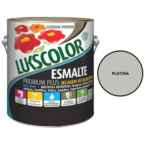 Tinta Esmalte Brilhante Base Água 3.600l Lukscolor Cores Platina ...