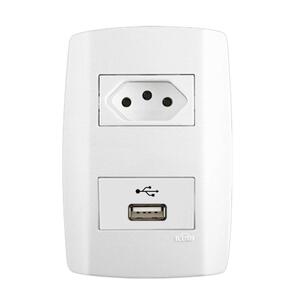Tomada Slim Ilumi 1 Tomada 2p+t 10a + 1 Tomada Usb 2a Com Placa 4x2 ...