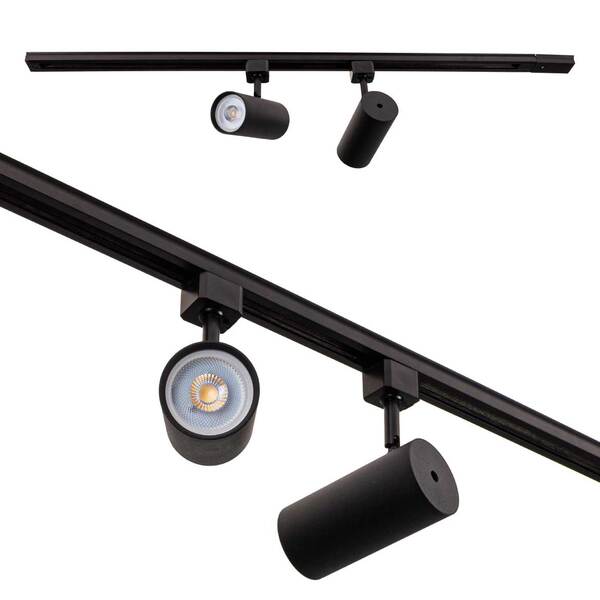 Trilho Eletrificado 1m + 2 Spot Preto + 2 Led Branco Frio Par20 St2299 ...