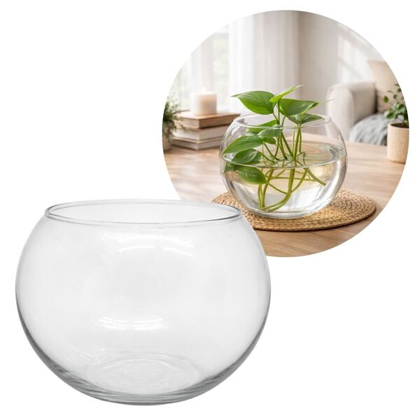 Vaso De Vidro Redondo Tipo Aquário 2,2 Litros Decorativo Para Arranjos ...