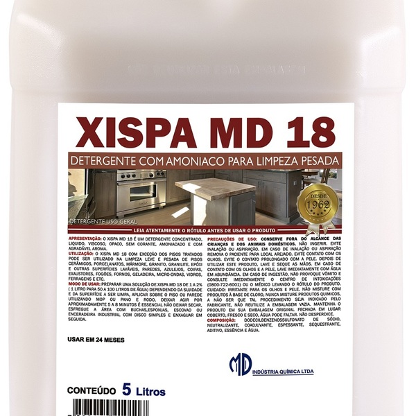 Xispa Md 18 - Limpa Piso Desengordurante Detergente Com Amoníaco Limpeza Pesada - Md - 5 Litros ...